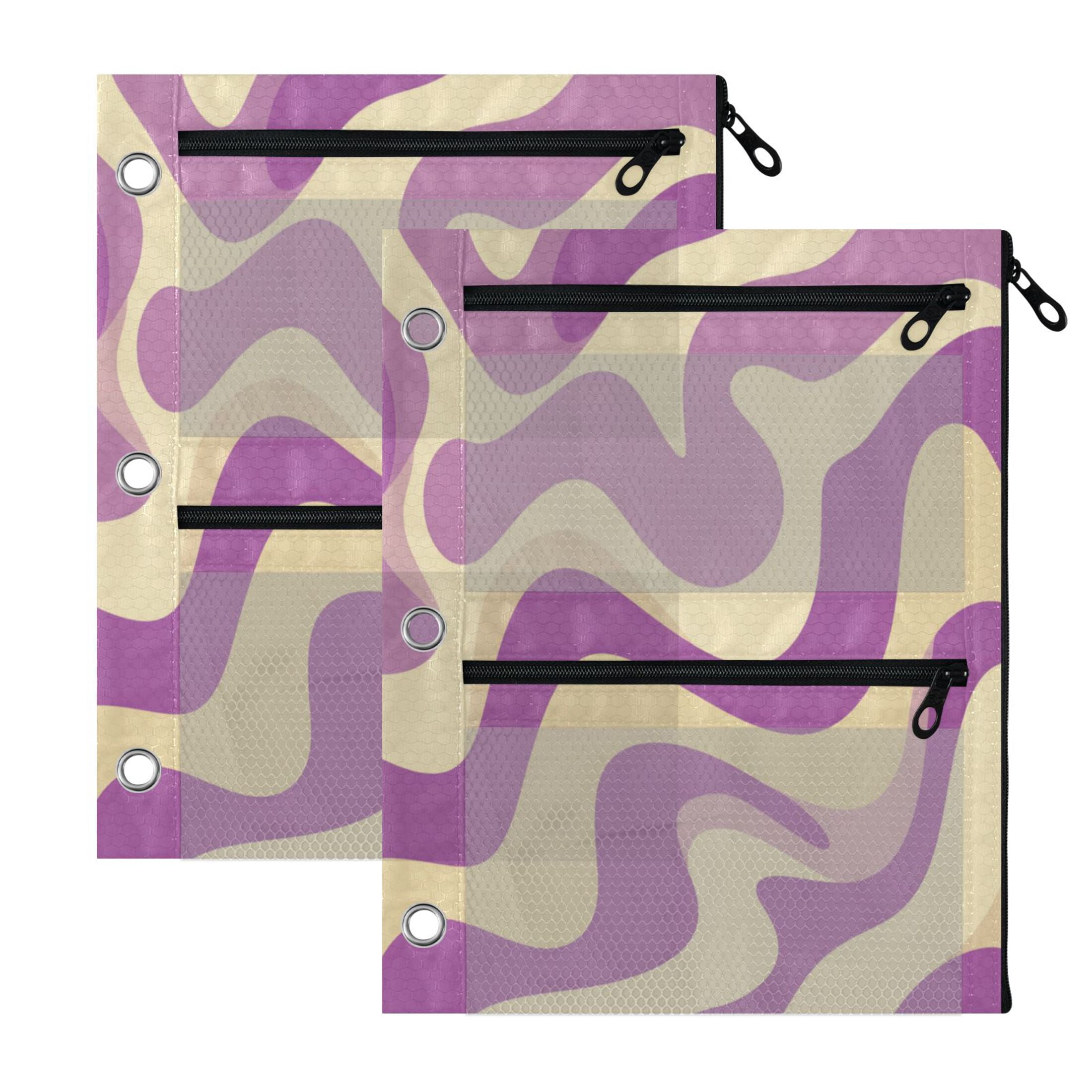 2 Pack 3-Ring Binder Pencil Pouch with Clear PVC Windows Light Purple ...