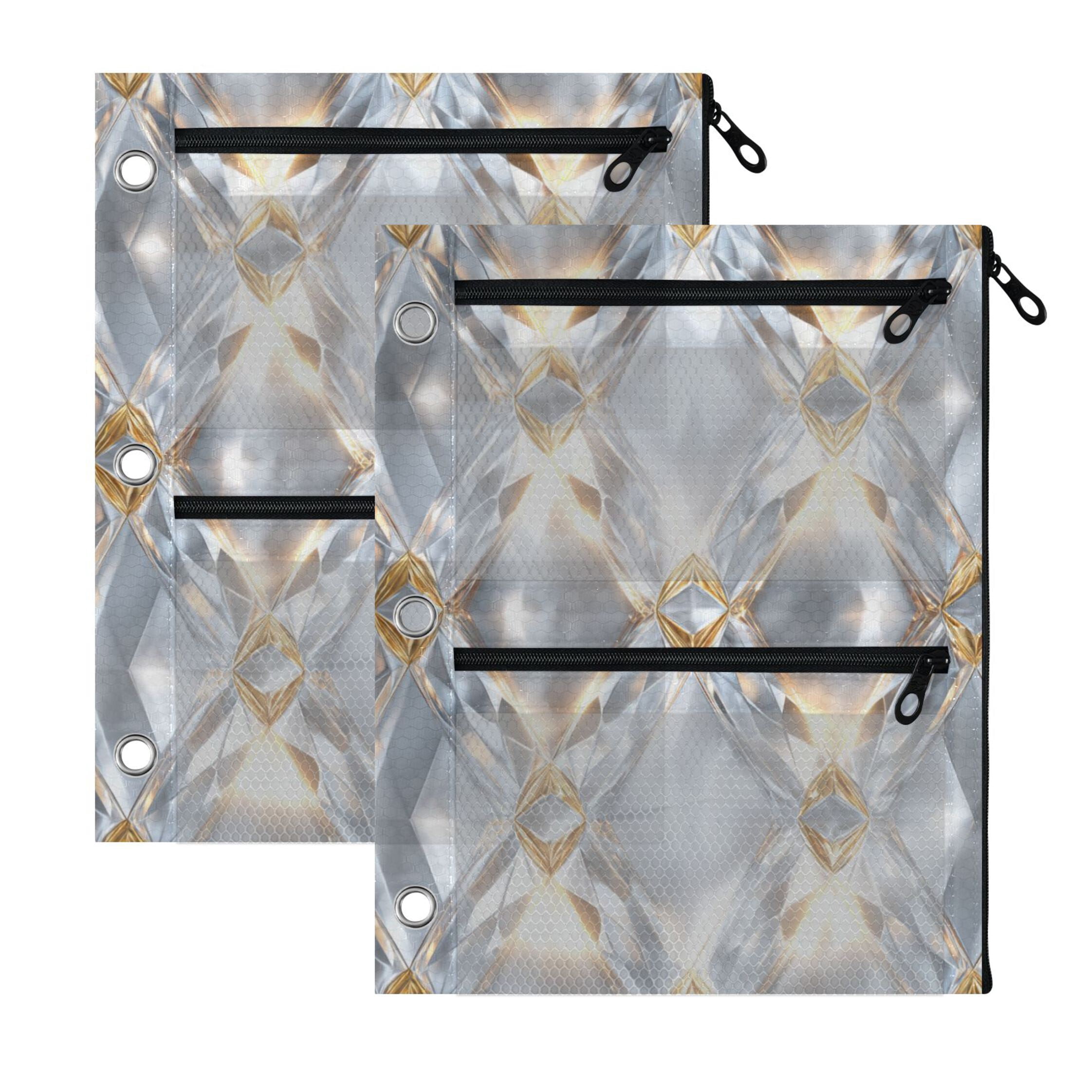 2 Pack 3-Ring Binder Pencil Pouch with Clear PVC Windows Luxe Diamond ...
