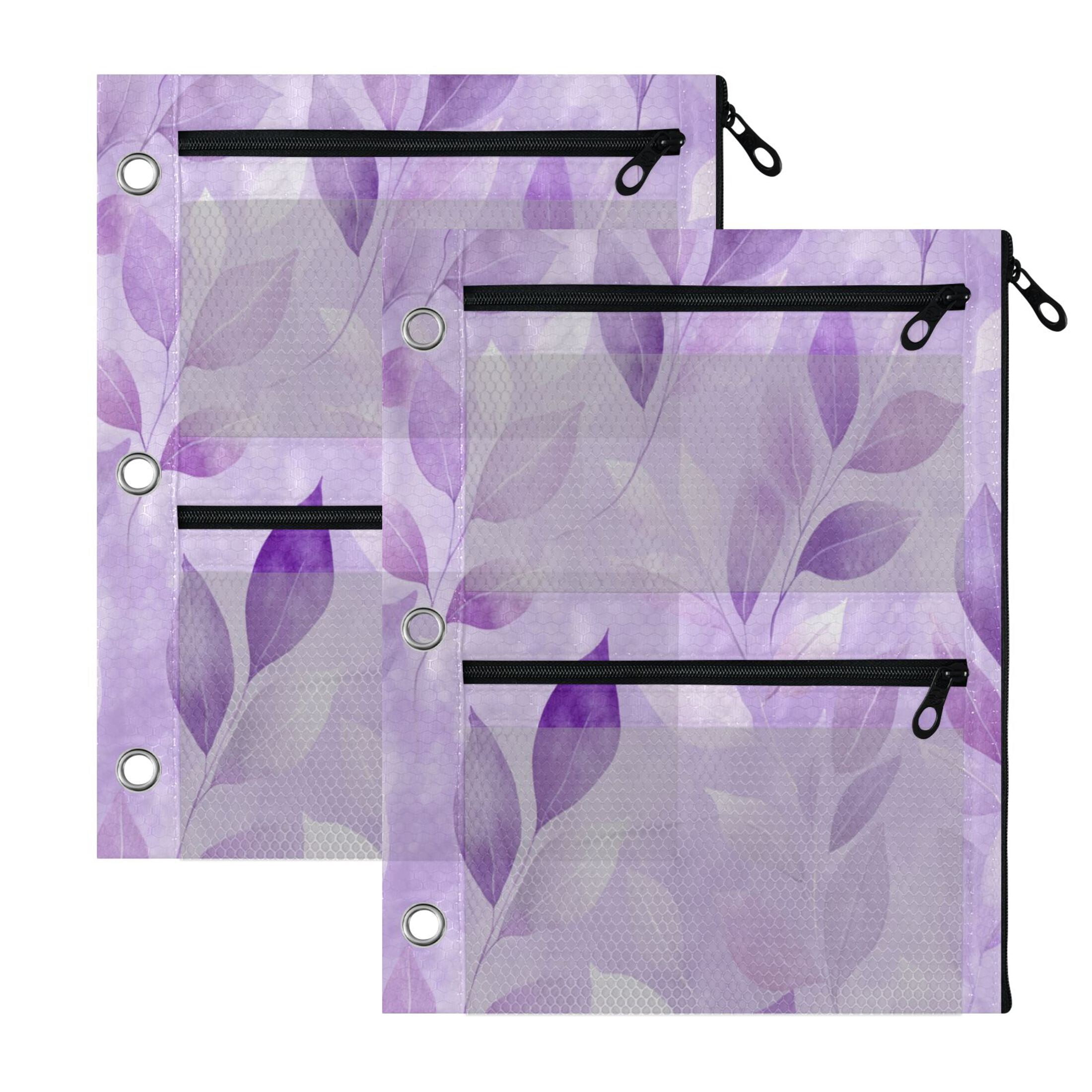2 Pack 3-Ring Binder Pencil Pouch with Clear PVC Windows Misty Purple ...