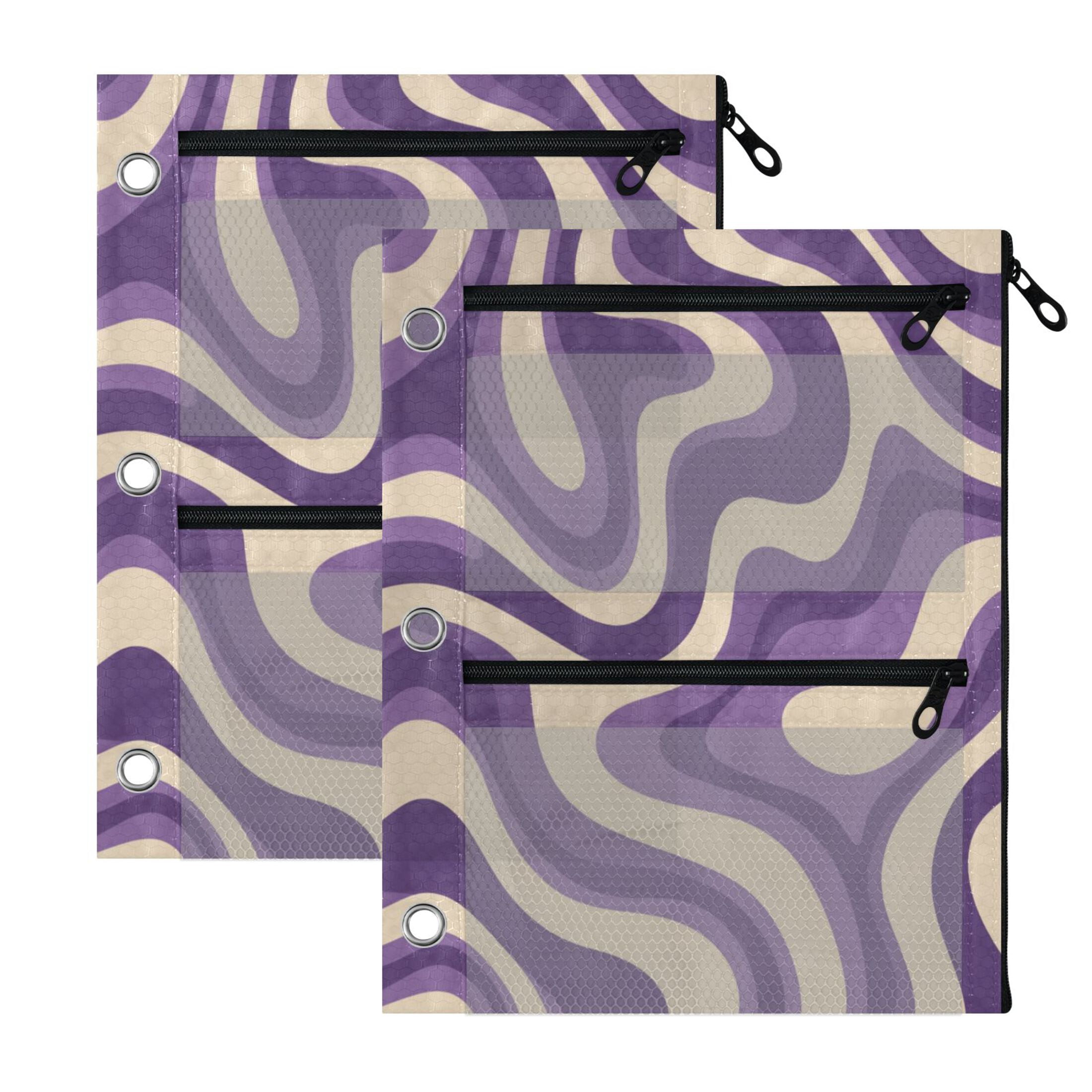 2 Pack 3-Ring Binder Pencil Pouch with Clear PVC Windows Purple Creamy ...