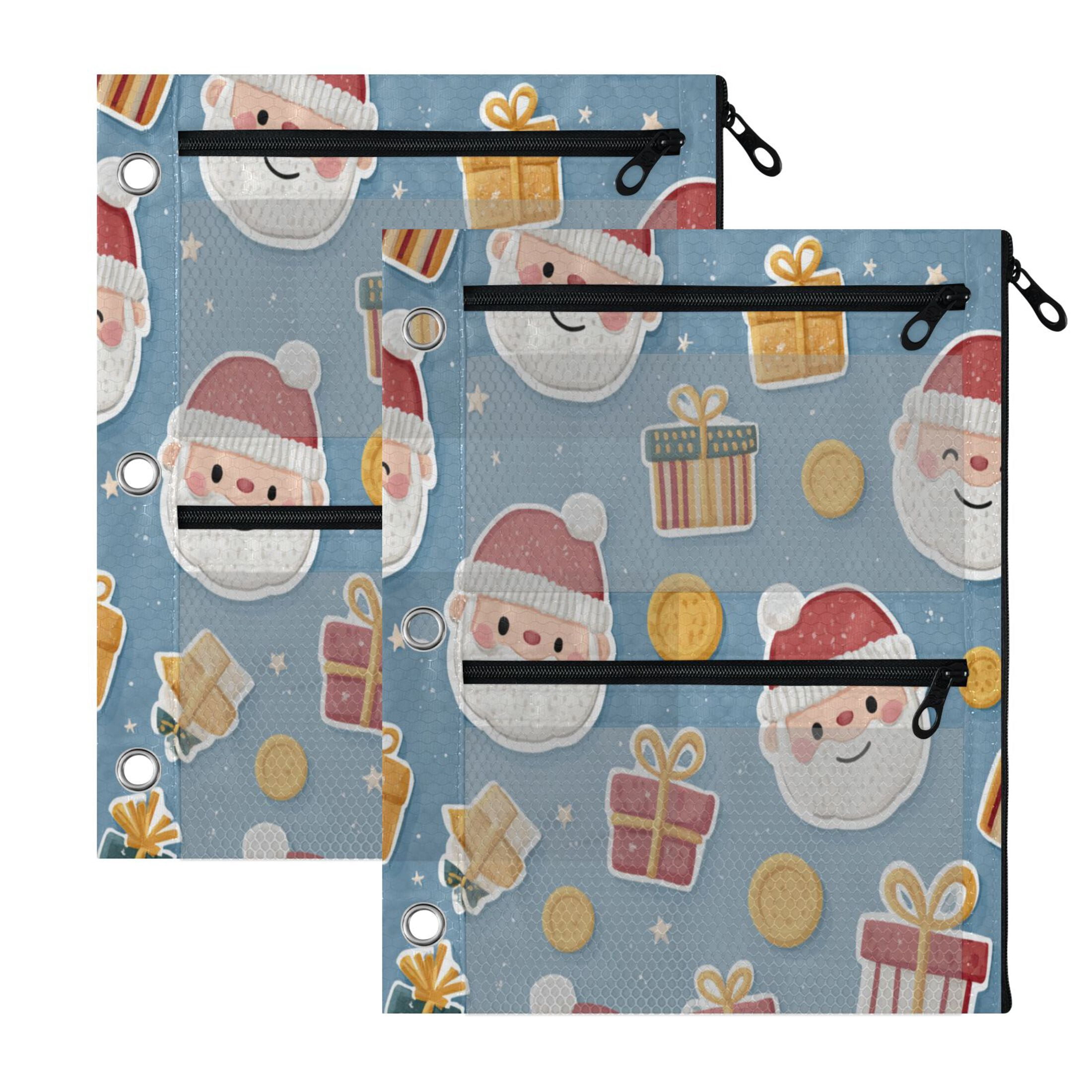 2 Pack 3-Ring Binder Pencil Pouch with Clear PVC Windows Santa Claus ...