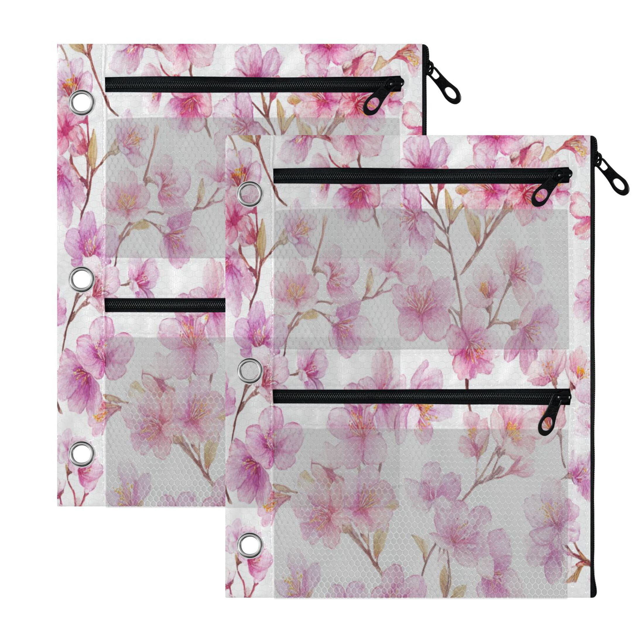 2 Pack 3-Ring Binder Pencil Pouch with Clear PVC Windows Spring Cherry ...