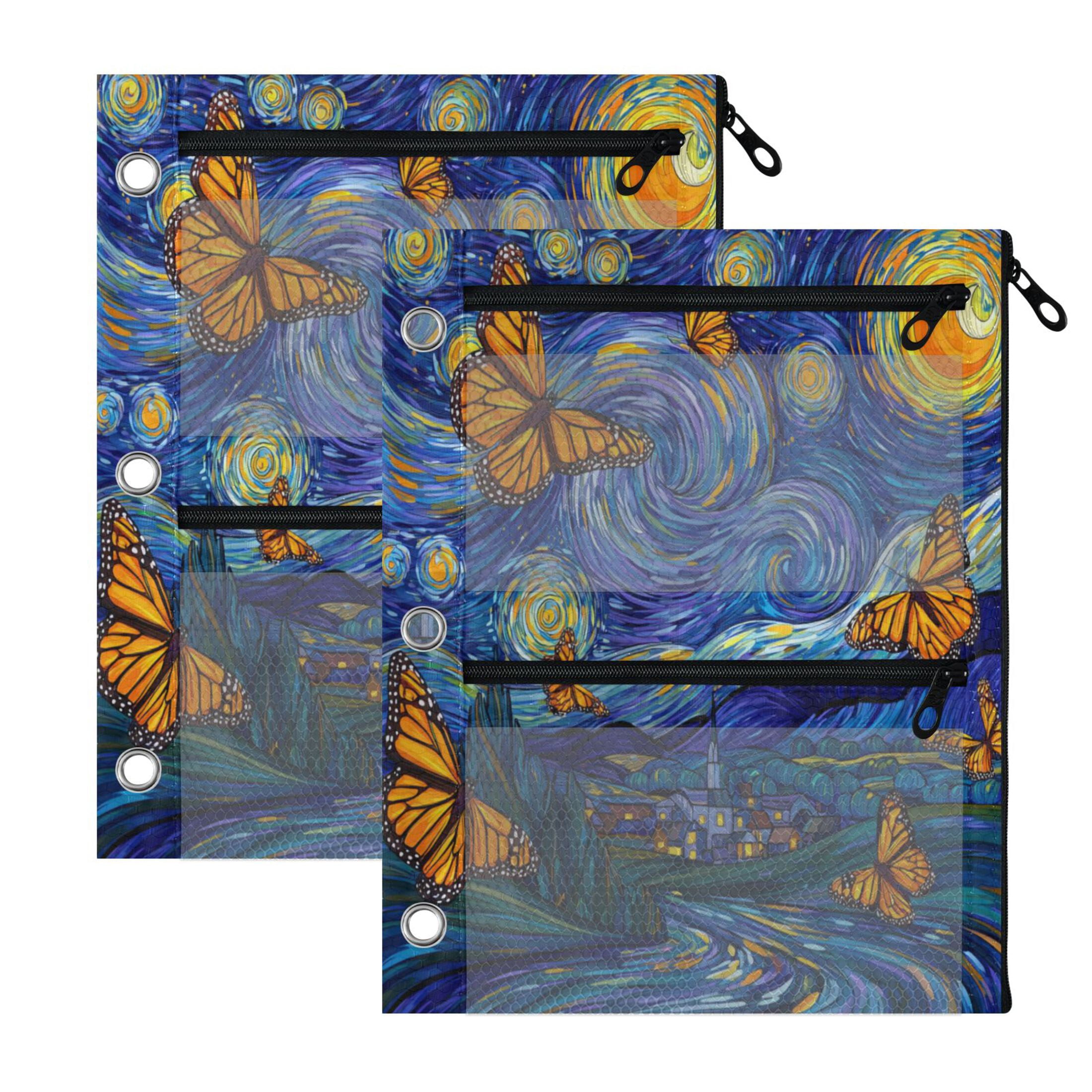 2 Pack 3-Ring Binder Pencil Pouch with Clear PVC Windows Starry Monarch ...
