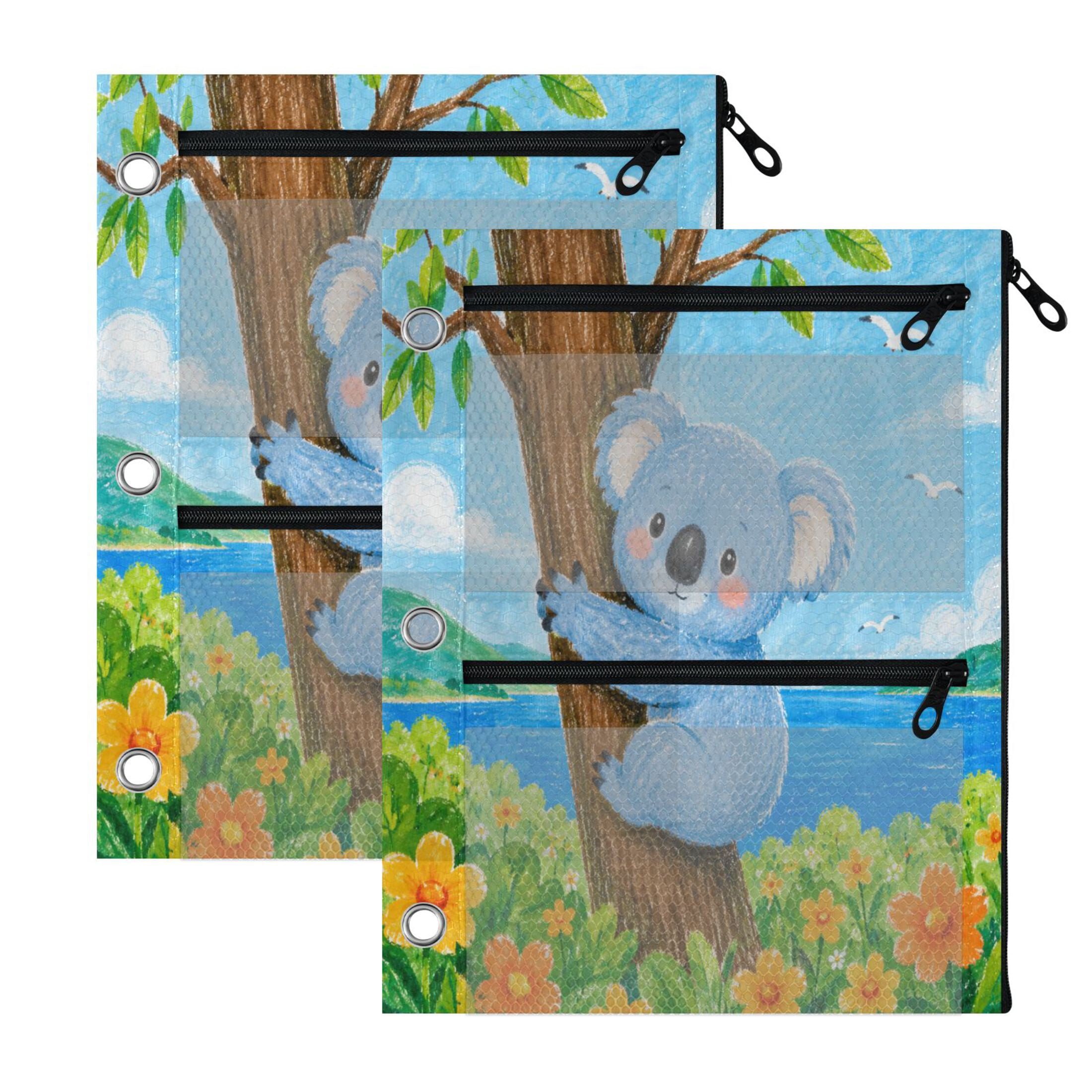 2 Pack 3-Ring Binder Pencil Pouch with Clear PVC Windows Tree Koala ...