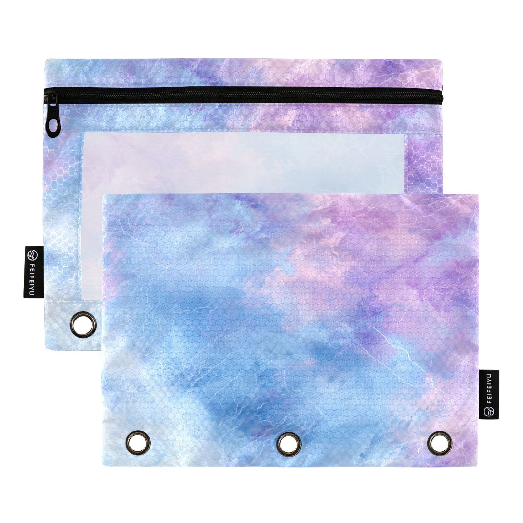 2 Pack 3 Ring Binder Pouch with Clear PVC Window Water Resistant Zipper ...