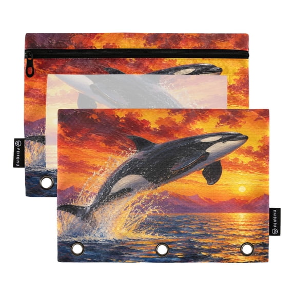 2 Pack 3 Ring Binder Pouch with Clear PVC Window Water Resistant Zipper ...