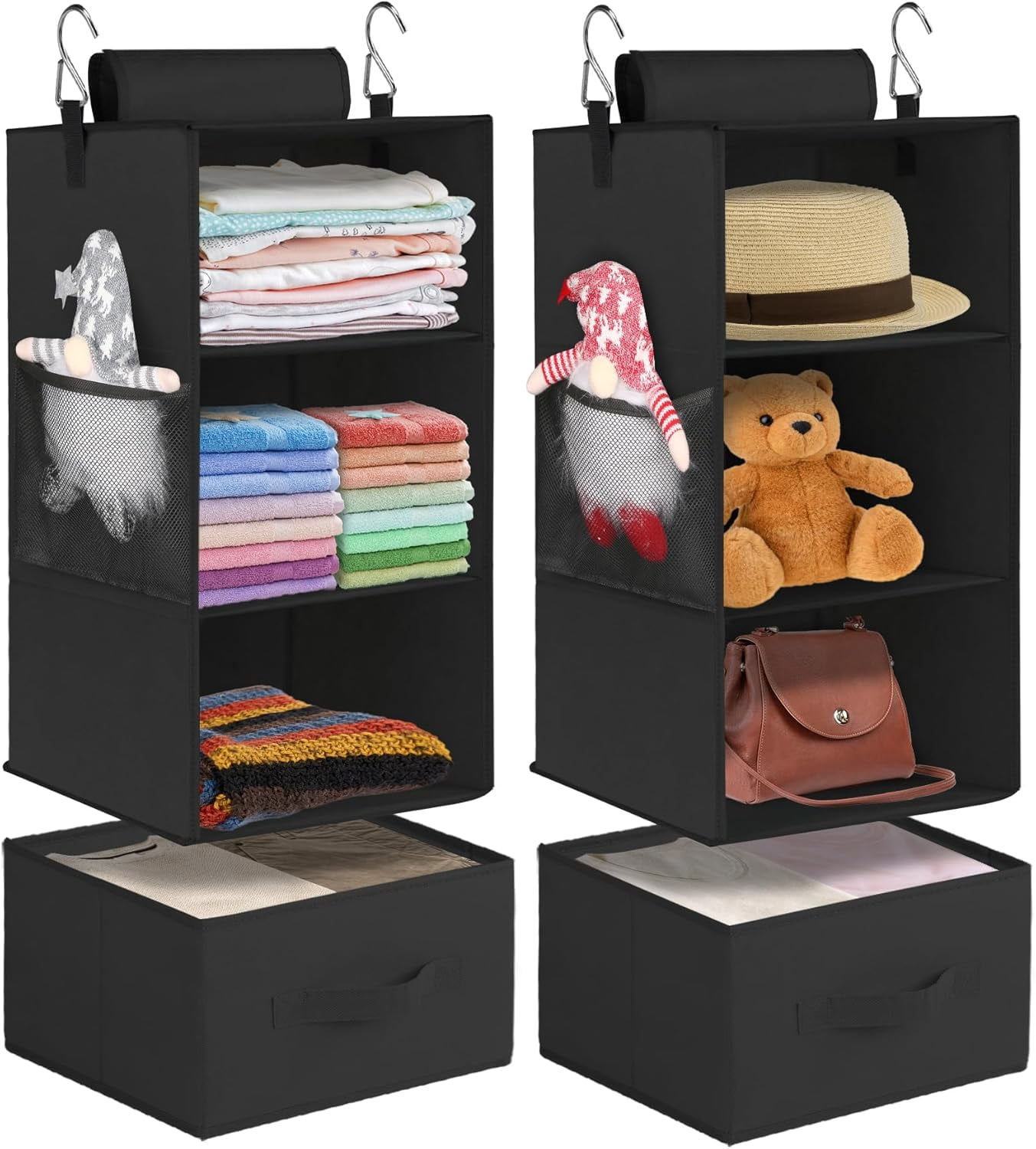 2 Pack 3-Shelf Hanging Closet Organizer and Storage, Hanging Closet ...