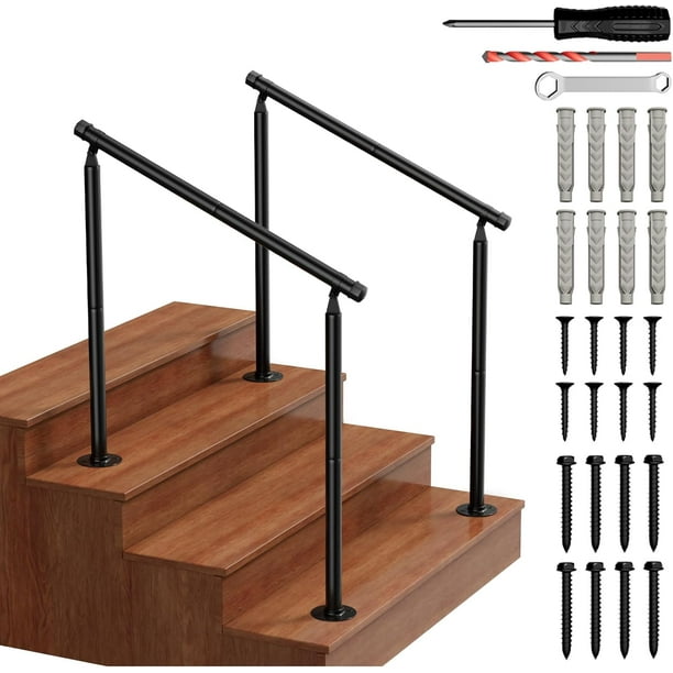 2 Pack 3 Step Hand Rails for Outdoor Steps, Black Deck Railing with ...