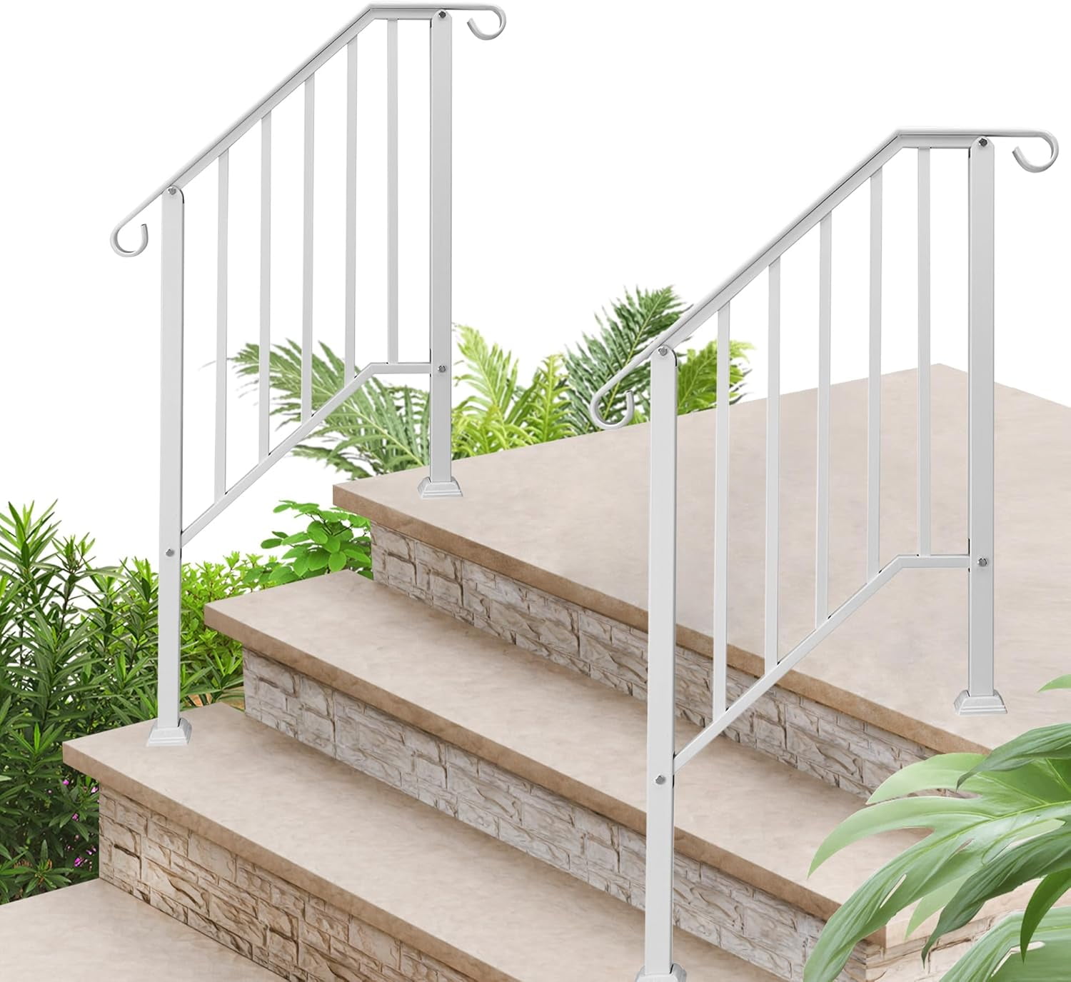 2 Pack 3 Step Handrails for Outdoor Steps, Fit 2 or 3 Steps Outdoor ...