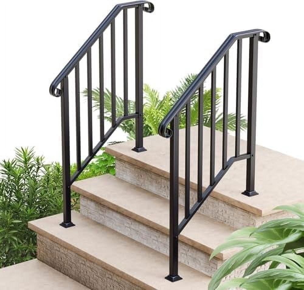 2 Pack 3 Step Handrails for Outdoor Steps, Wrought Iron Stair Railing ...