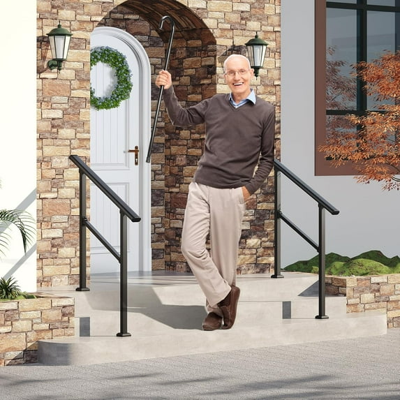2 Pack 3 Step Handrails for Outdoor Steps, Safety Outdoor Handrails for ...