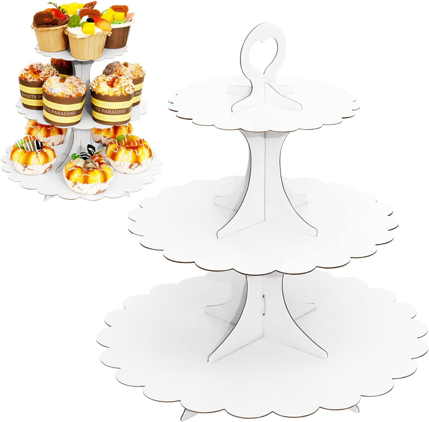 2 Pack 3-Tier Cupcake Stand, White Cupcake Stand Tower, Cardboard ...