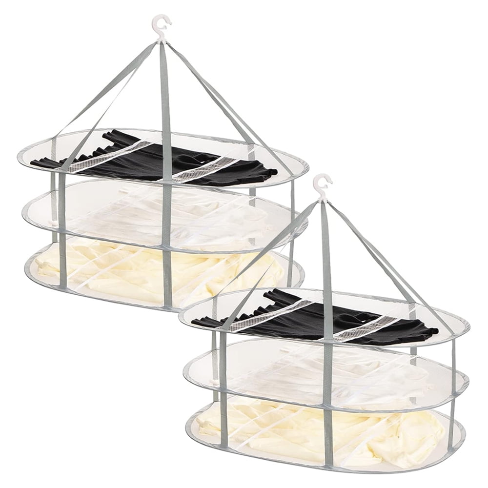 2 Pack 3-Tier Folding Clothes Drying Rack, Windproof Foldable Cloth ...