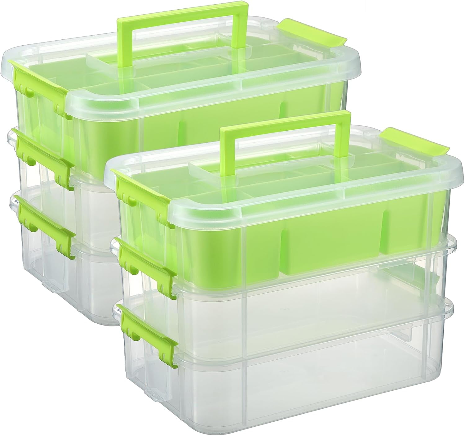 2 Pack 3-Tiers Stack Carry Storage Box With Divided Tray, Transparent ...