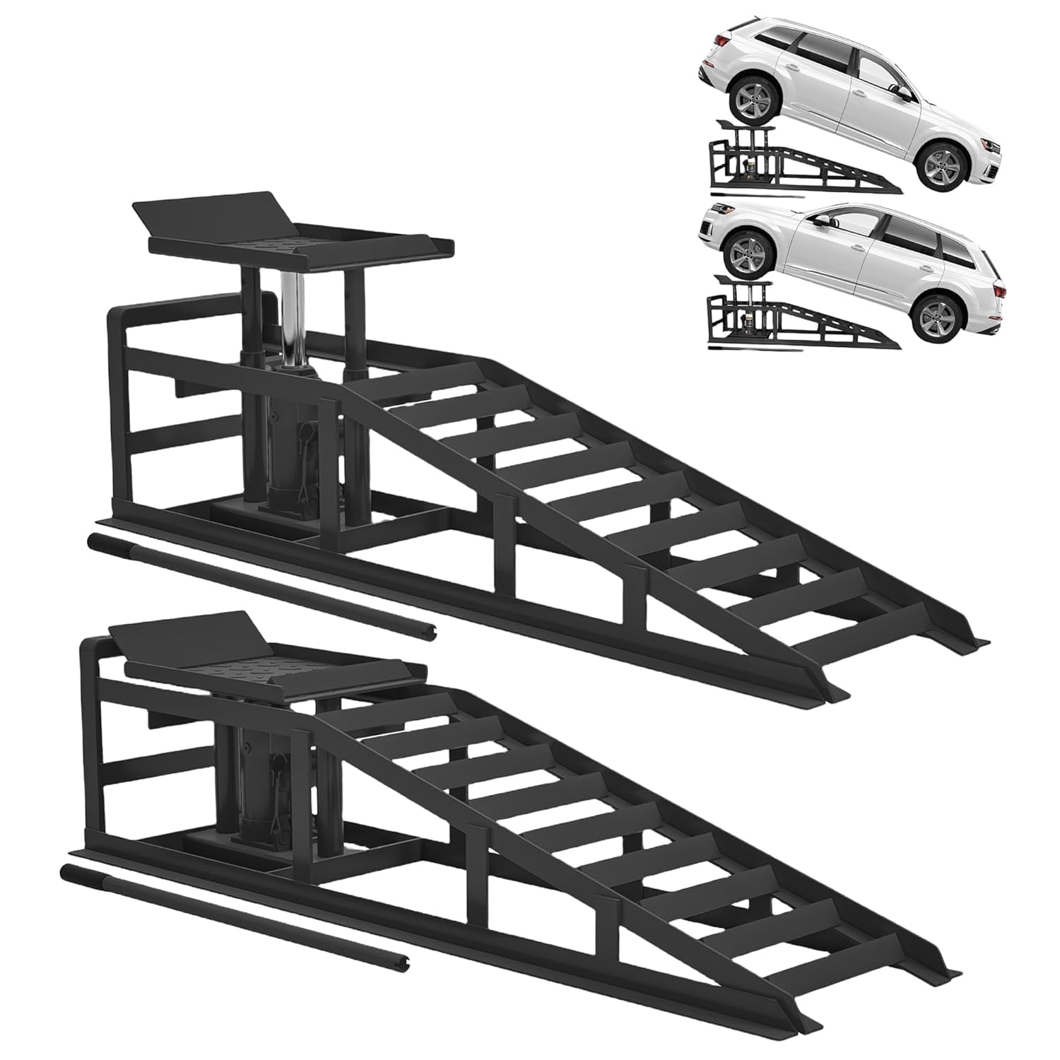 2-Pack 3-Ton Hydraulic Car Ramps, No Manual Lifting, Low Profile Lift ...