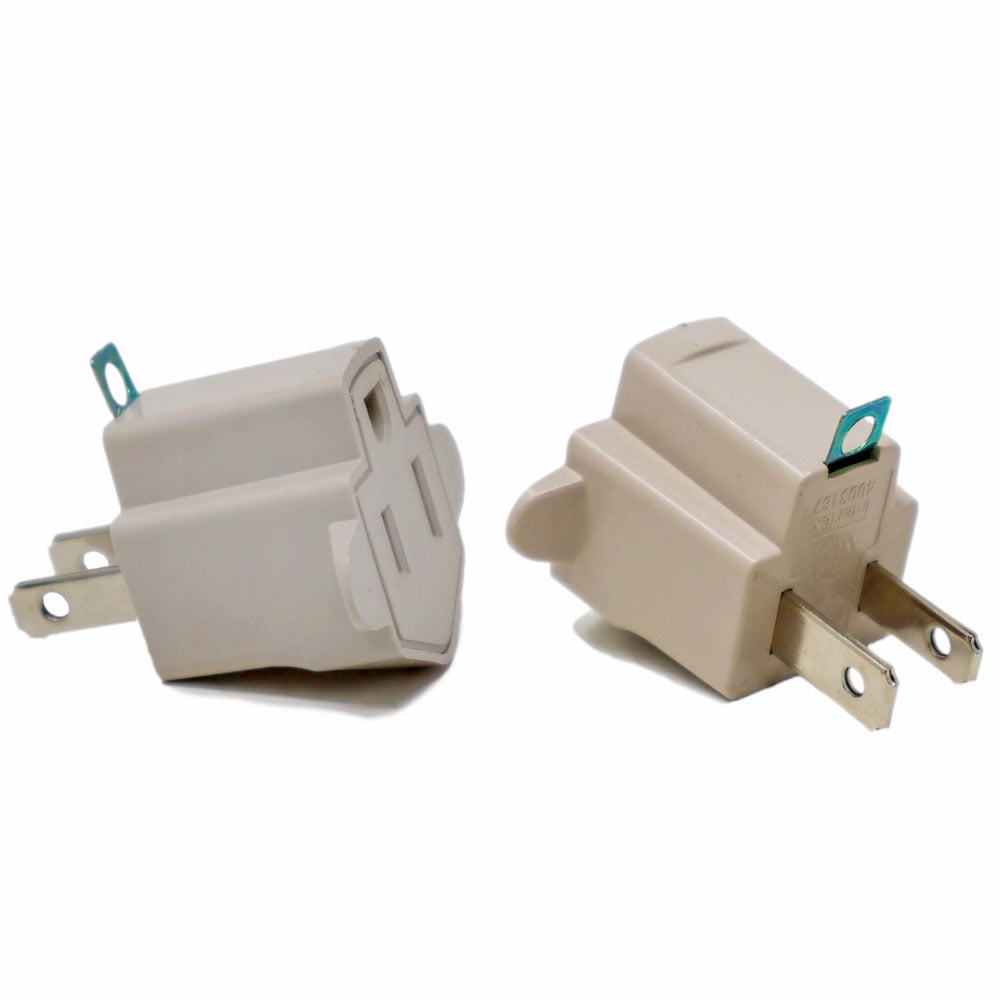 2 Pack 3 to 2 prong AC Polarized Grounding AC Power Plug Adapter ETL ...