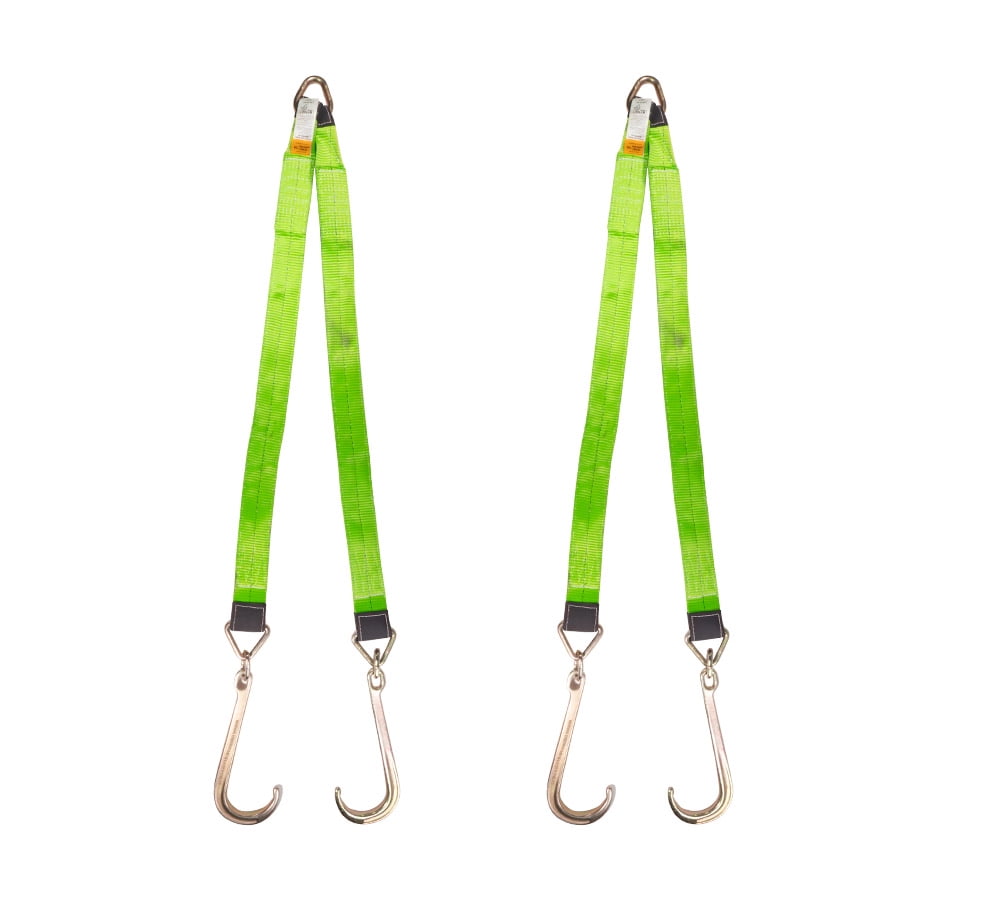 2 Pack 3" x 48" V Bridle Tow Straps w/ 15" J Hook, Hi-Viz Green ...
