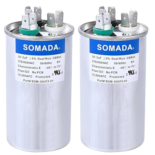 2 Pack 30 5uF 30/5MFD 370V/450V Dual Run Round AC Capacitor - CBB65 Air ...