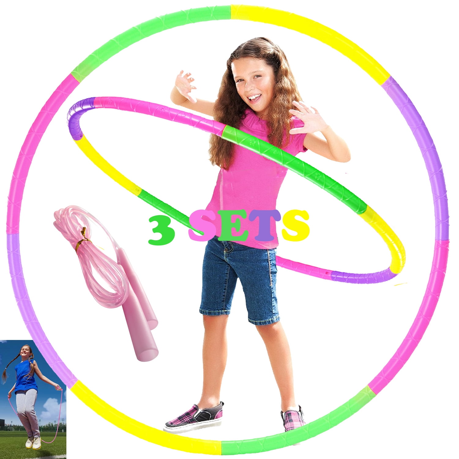 "NimJoy 2 Pack 30"" Kids Exercise Hoops with Skip Ropes, Detachable ...
