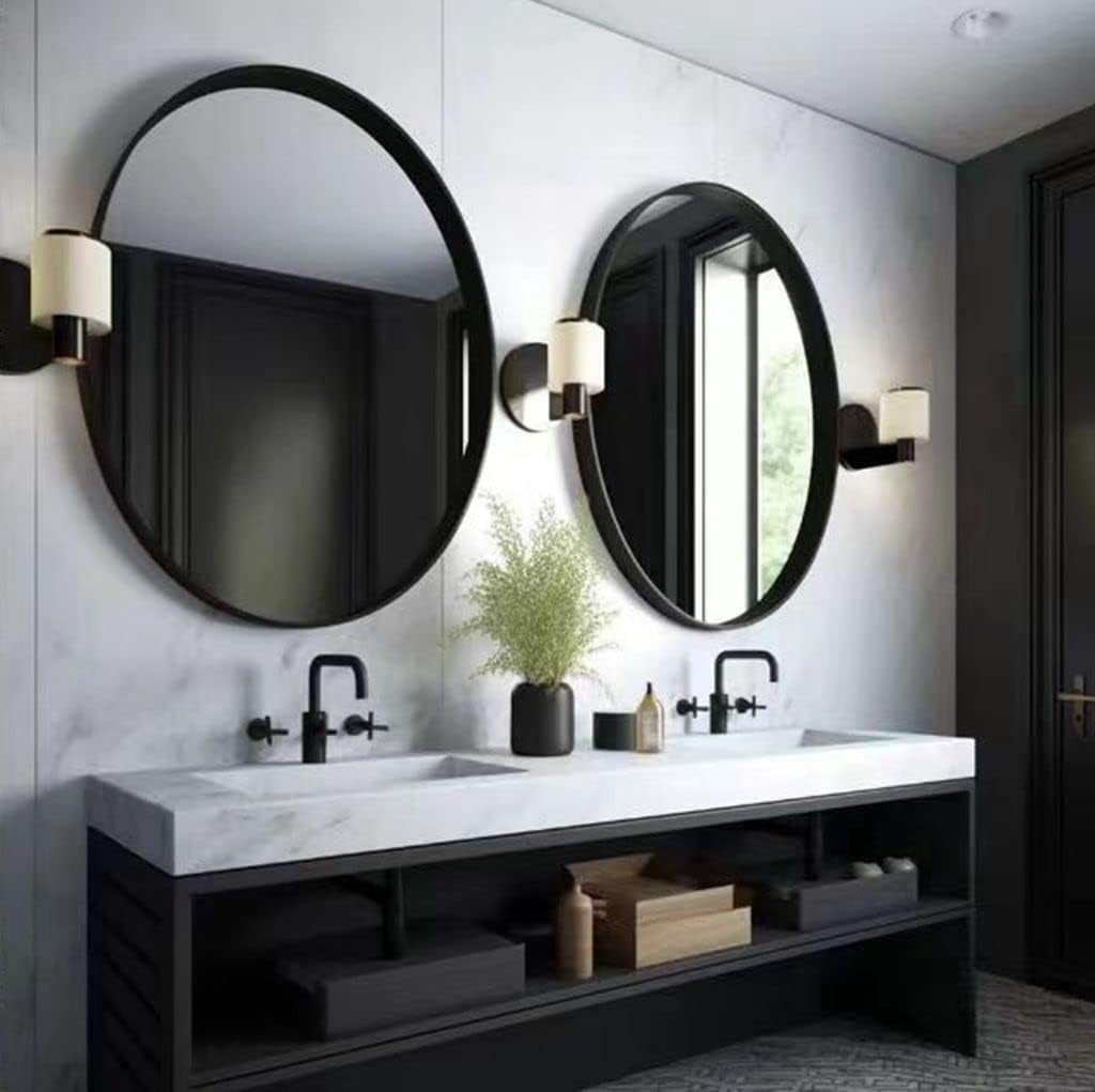 2-Pack 30-Inch Black Framed Round Mirrors, Silver-Backed for Wall Decor ...
