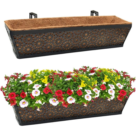 2 Pack 30 Inch Window Box with Coco Liner Sturdy Metal Deck Railing ...