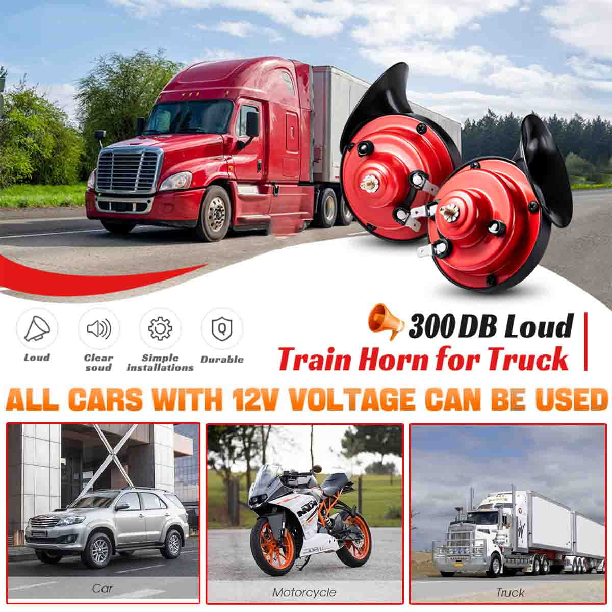 2 Pack 300DB Car Horn 12v Waterproof Horn, Used For Trucks, Trains And ...