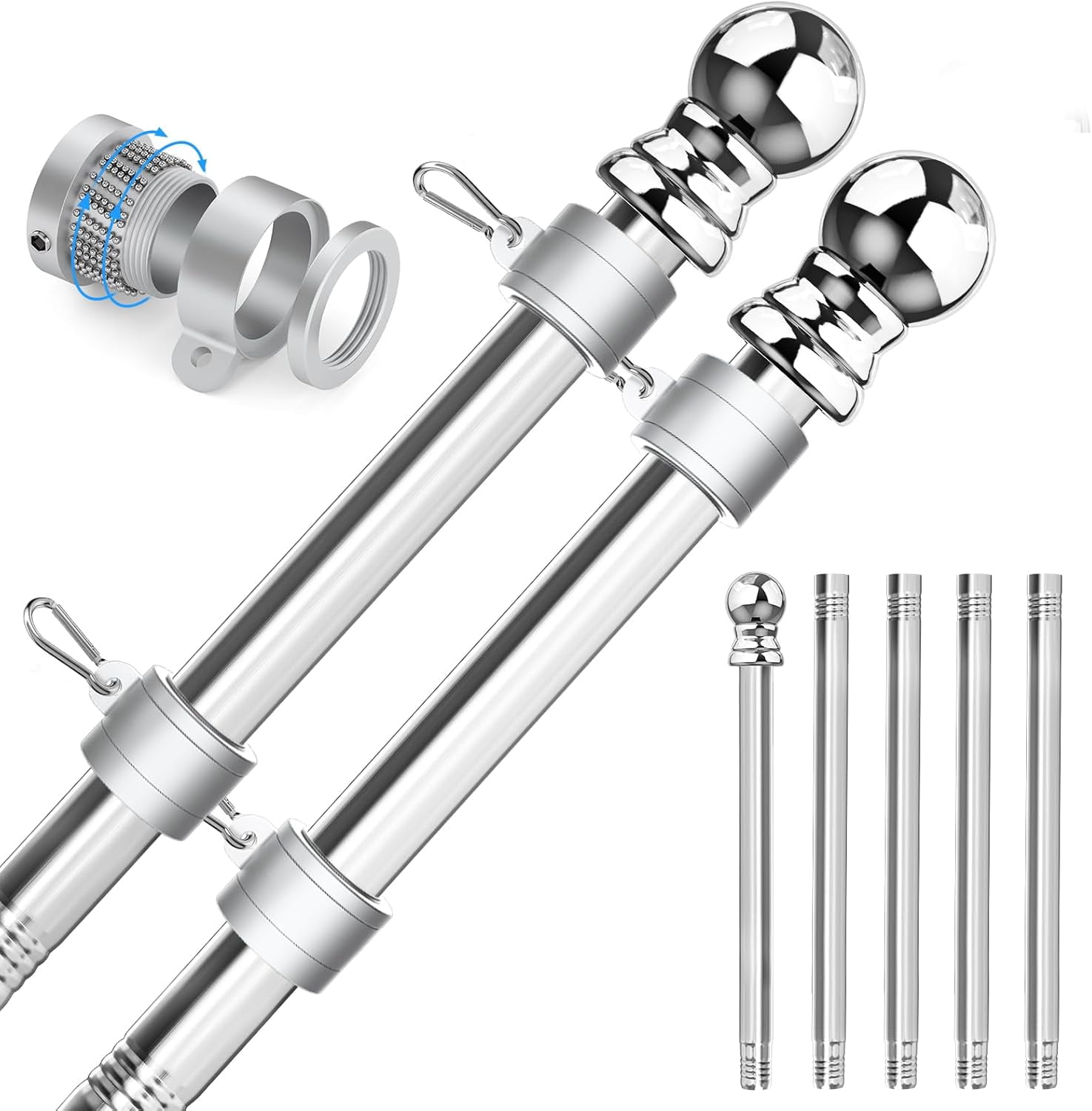 2 Pack 304 Stainless Steel Flag Poles, 6 Feet Flag Pole for Outdoor ...