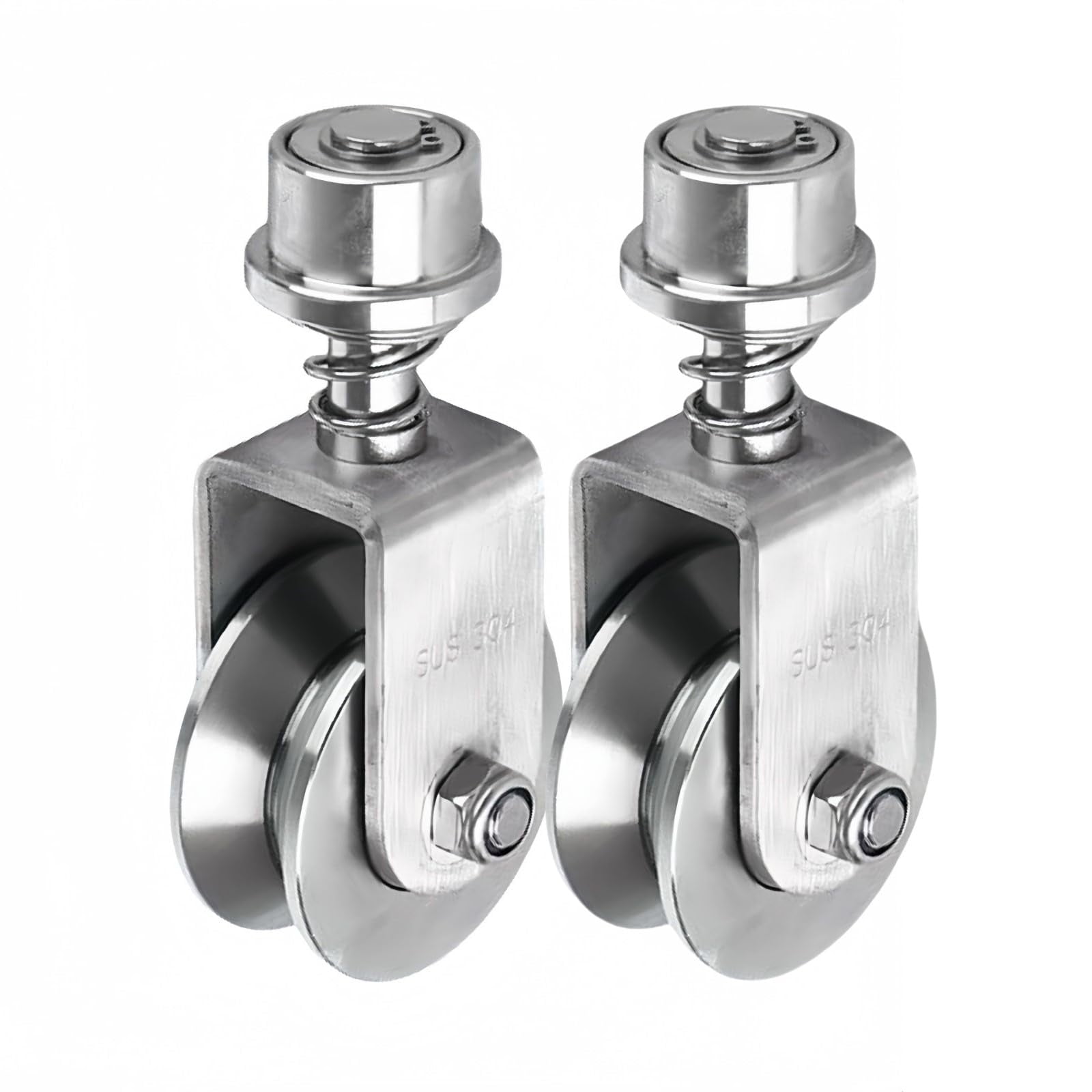 2 Pack 304 Stainless Steel Spring Cable Pulley Wheels, 2in Heavy Duty H ...