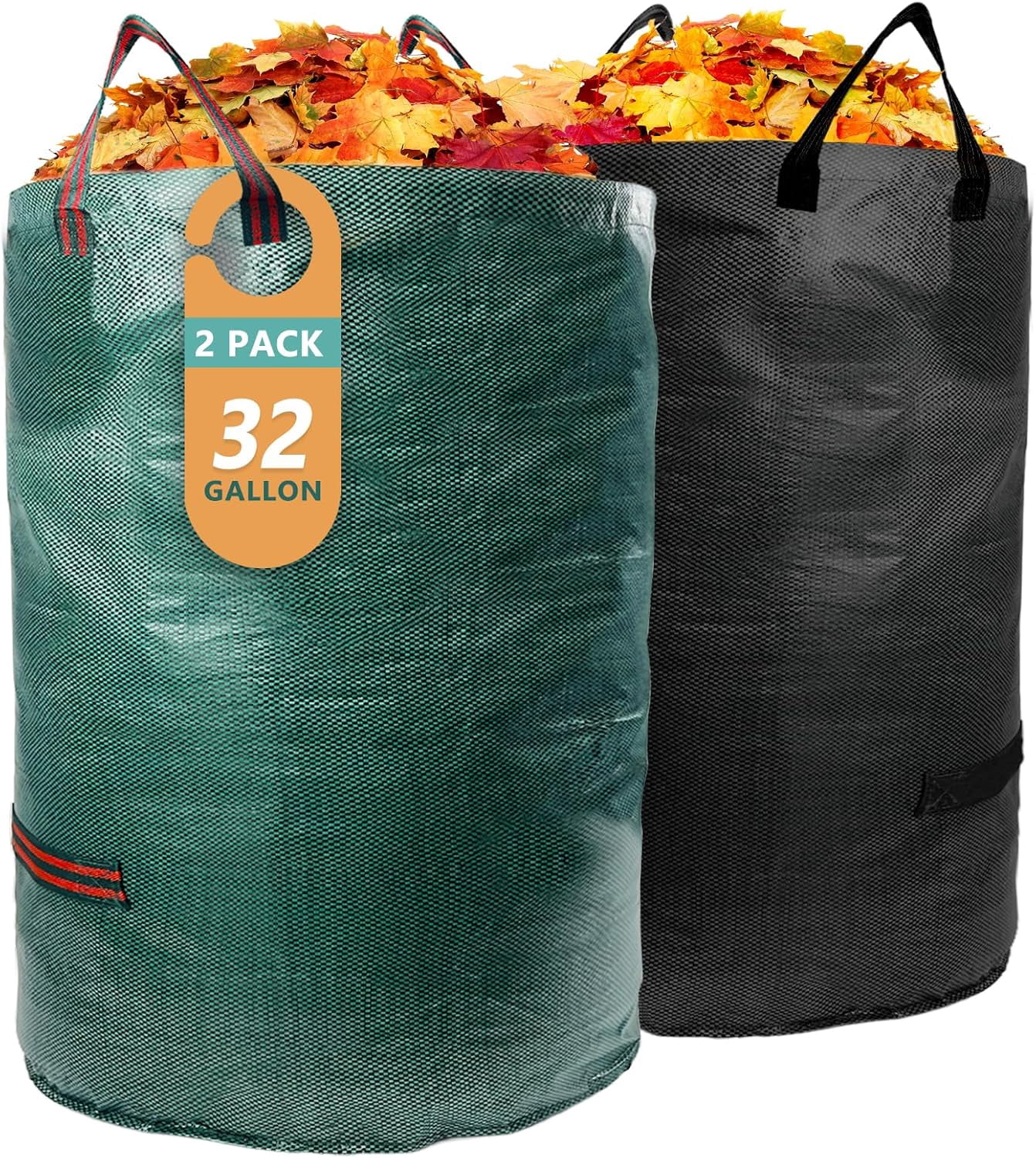 2 Pack 32 Gallon Reusable Yard Waste Bags (Green + Black), Collapsible ...