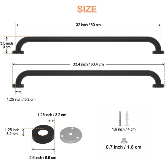 2 Pack 32 Inch Matte Black Shower Grab Bar, Stainless Steel Bathroom ...