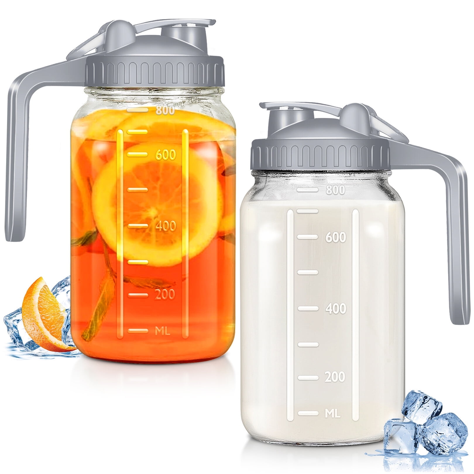 2 Pack 32 OZ Glass Pitcher with lid,2 Quart Marson Jars with Spout and ...