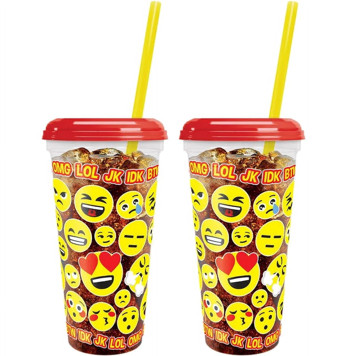 Wall-E Mart 32 oz. Plastic Emoji Cups, Reusable with Straw and Lid, BPA ...