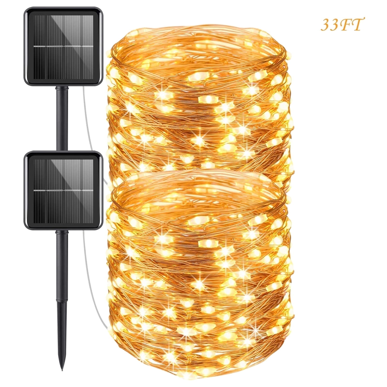 2 Pack 33 ft 100 LED Outdoor Solar String Lights, Waterproof Solar ...