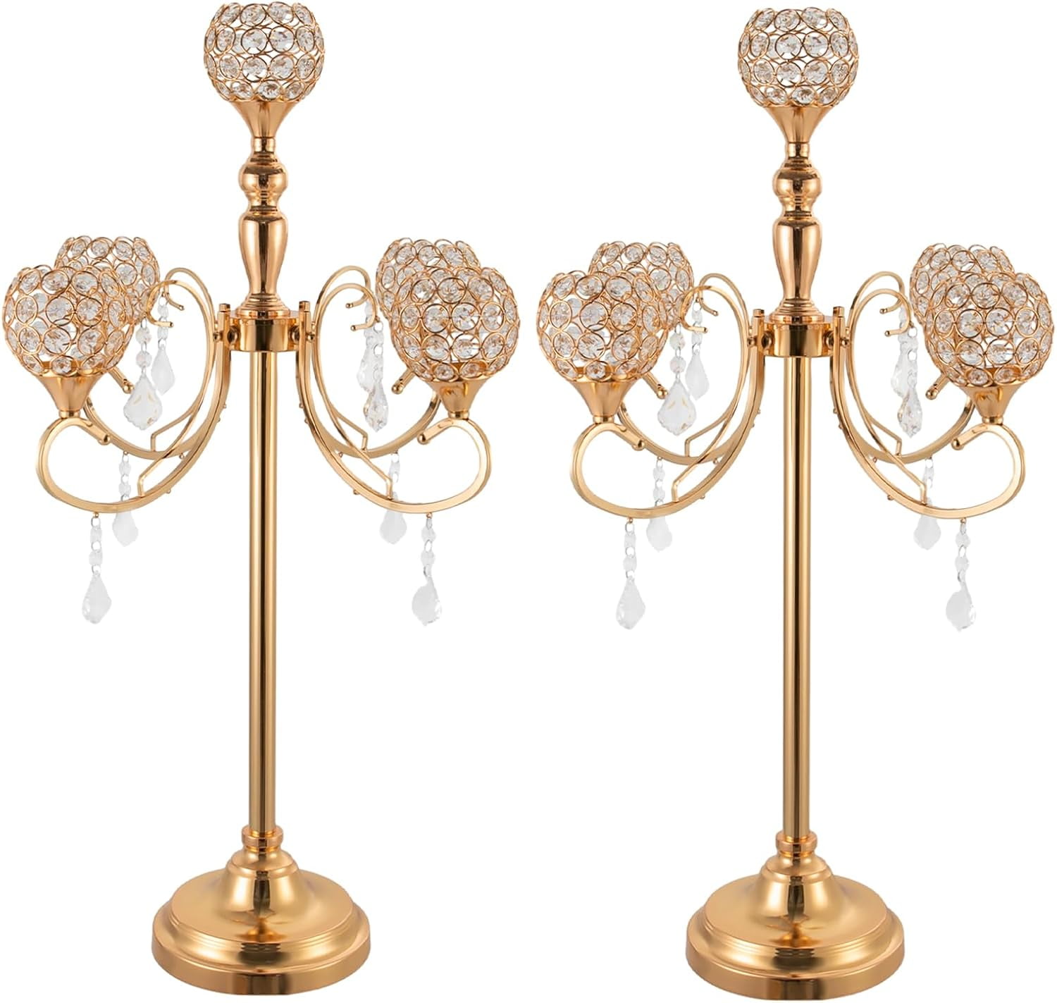 2 Pack 33" Gold Candelabra Centerpiece 5 Arms Tall Candle Holder ...
