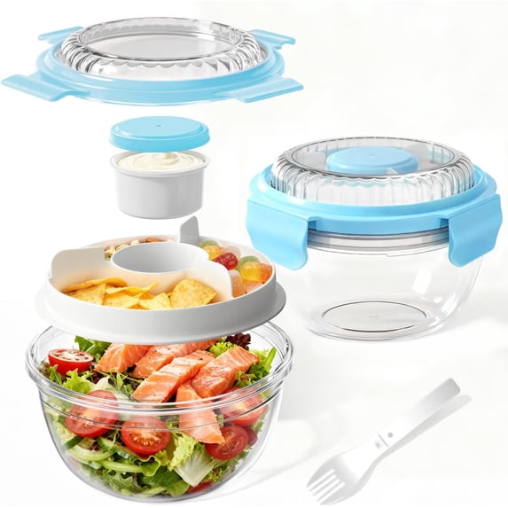 2-Pack 33 OZ Clear ECOZEN Salad Container Sets, Portable Plastic Salad ...