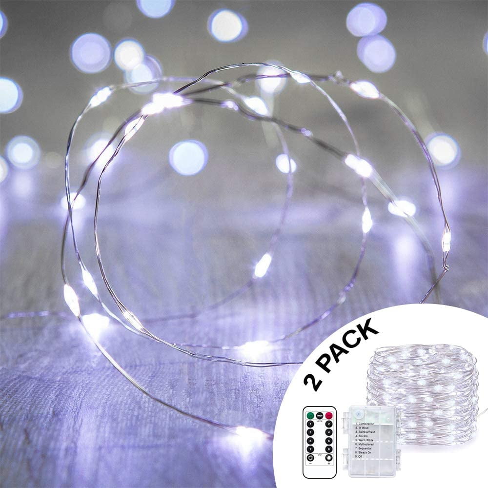 2 Pack 33ft 100 LED Christmas String Lights Battery Operated ...