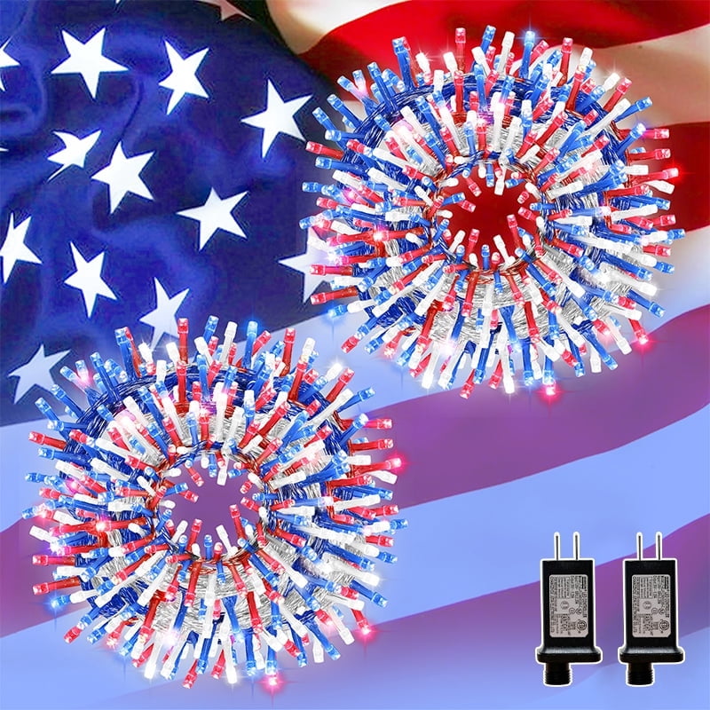 2 Pack 33ft Lights, 100 LED Red, Blue & White String Lights, Clear Wire ...