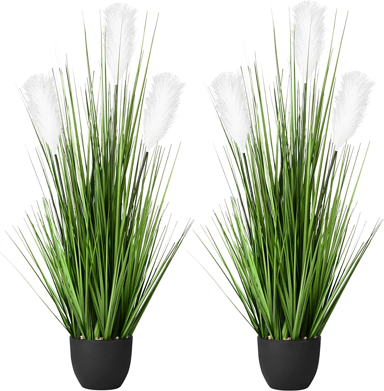2 Pack 34" Artificial Greenery Floor Plants with Reed Flowers, Tall ...