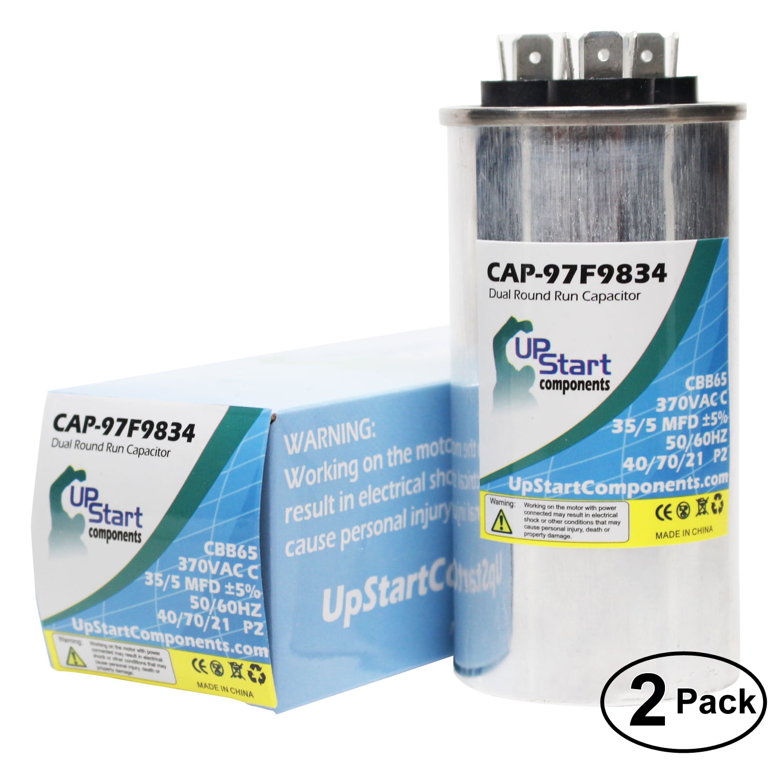 2-Pack 35/5 MFD 370 Volt Dual Round Run Capacitor Replacement for Rheem ...