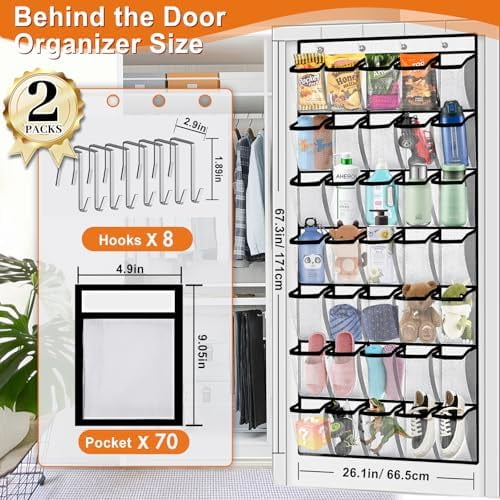 2 Pack 35 Pockets Over Door Shoe Organizer, White, Holds Up to 40 lbs ...