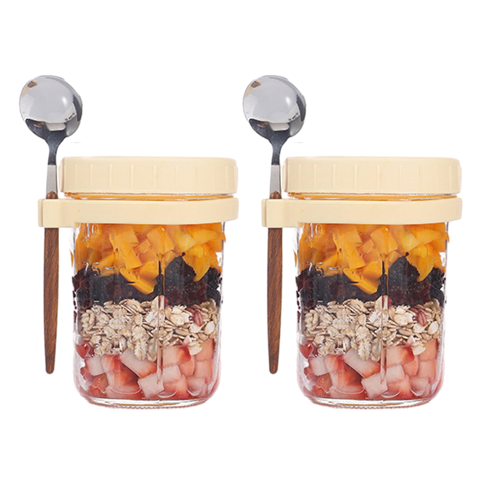 2-Pack 350ml Overnight Oats Jars with Lids & Spoons Airtight Glass Mason Jars for Oats Milk ...
