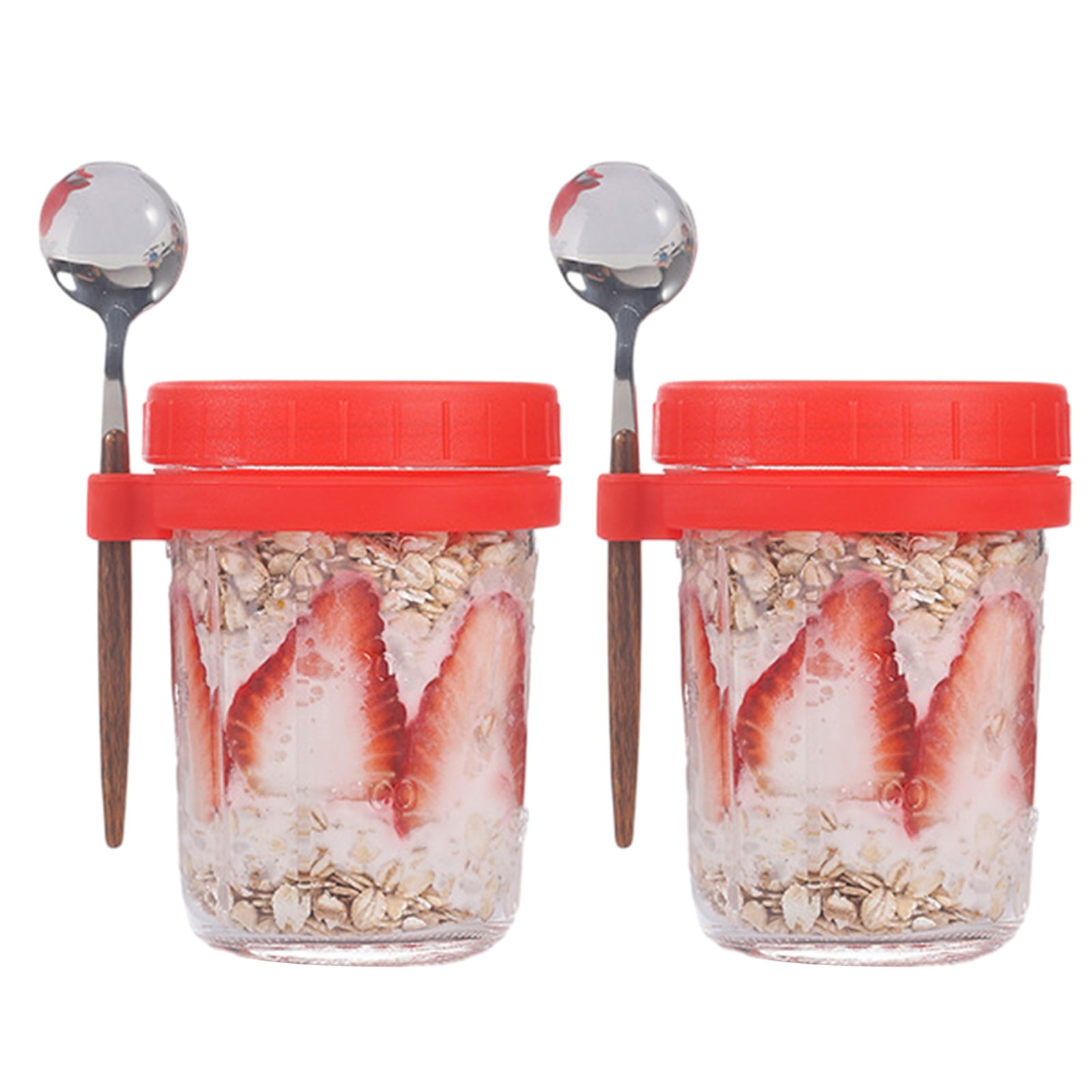 2-Pack 350ml Overnight Oats Jars with Lids & Spoons Airtight Glass ...