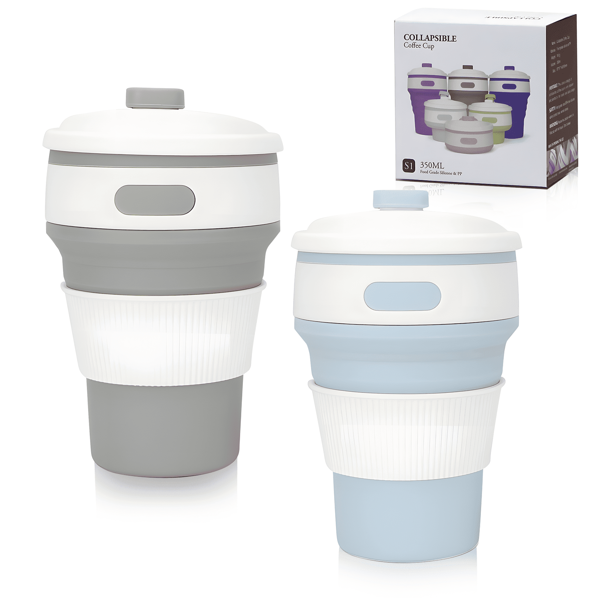 2-Pack 350ml Silicone Collapsible Travel Mugs – Leak-Proof, Reusable ...