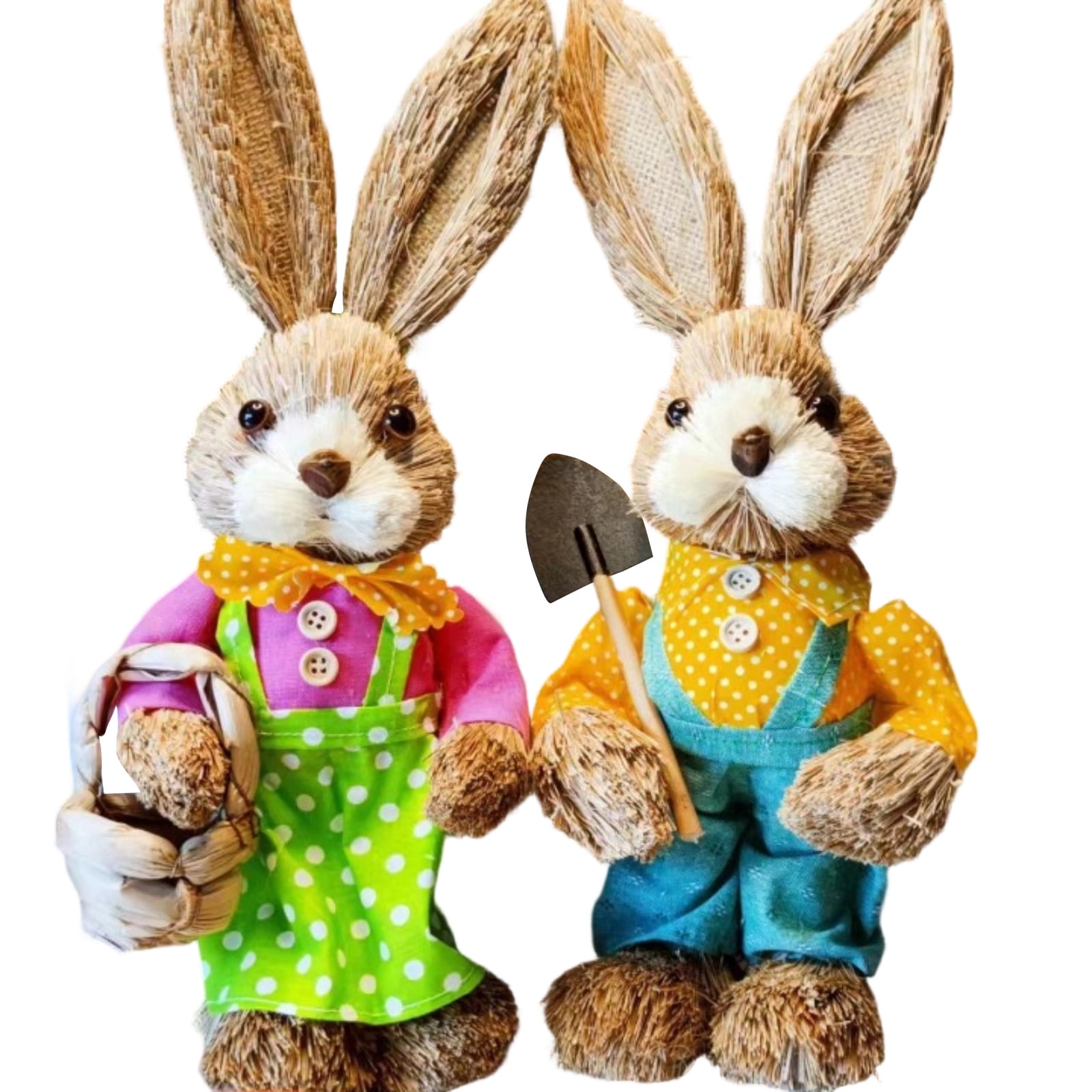 2-Pack 35Cm Handmade Straw Rabbit Figurines, Cute Creative Desktop Home ...