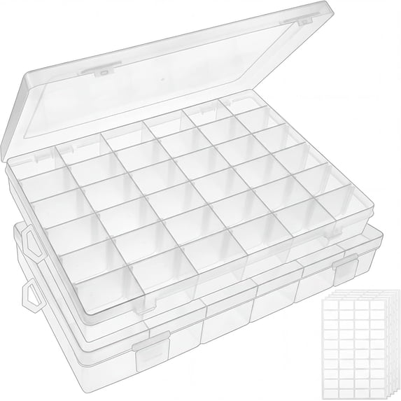 2 Pack 36 Grids Clear Plastic Bead Organizer Box, Fishing Tackle Box ...