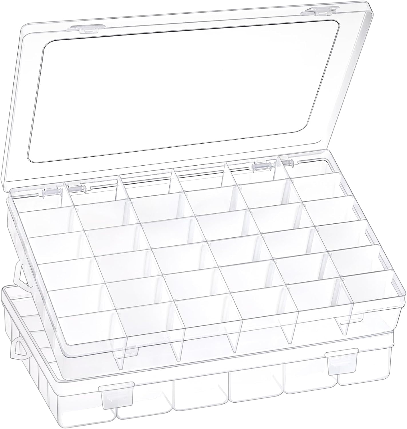 2 Pack 36 Grids Clear Plastic Organizer Box with Adjustable Dividers ...