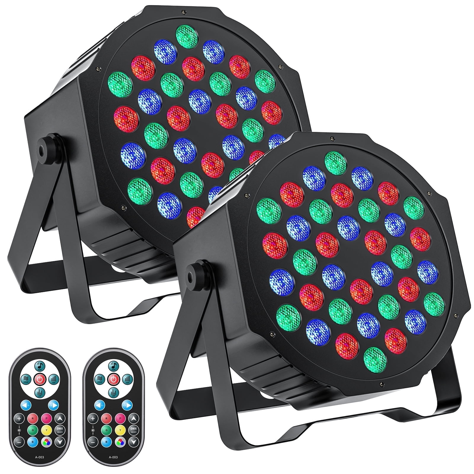 2-Pack 36-LED RGB DJ Par Lights - DMX & Sound Sync, Remote Control ...