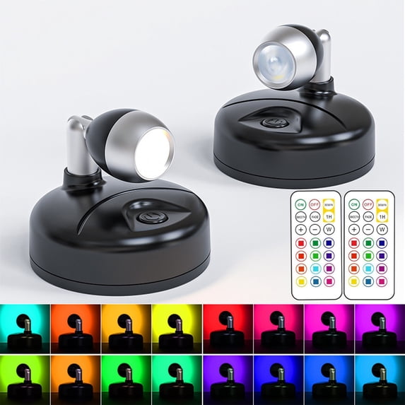 2 Pack 360° Wall Light with Remote Control - RGB Mood Light Battery ...