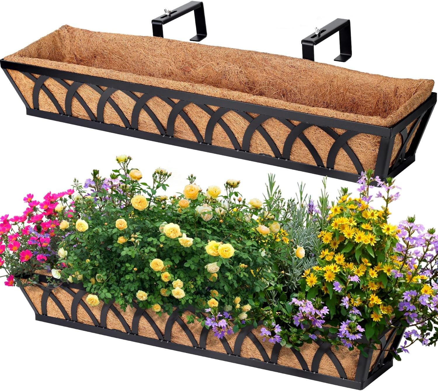2 Pack 36IN Window Box Railing with Adjustable Brackets, Hanging Flower ...