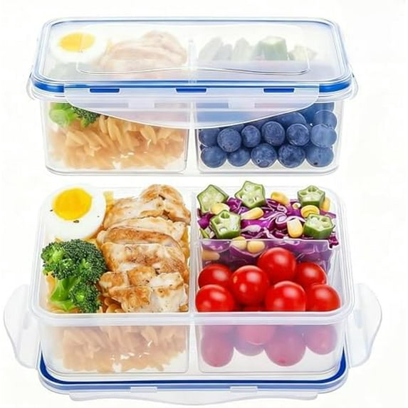[2 Pack 38.9oz Rectangular Plastic Bento Box with 3 Compartments ...